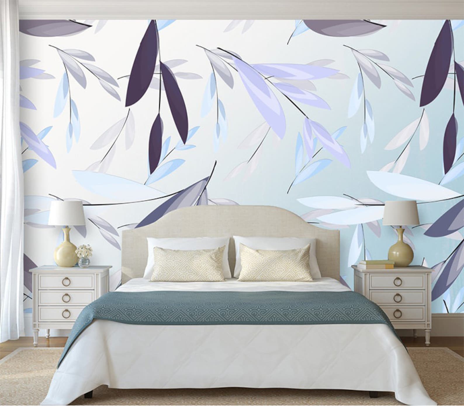 Warm Color Modest Leaves Wallpaper Wall Mural, Wallpaper for Bedroom ...