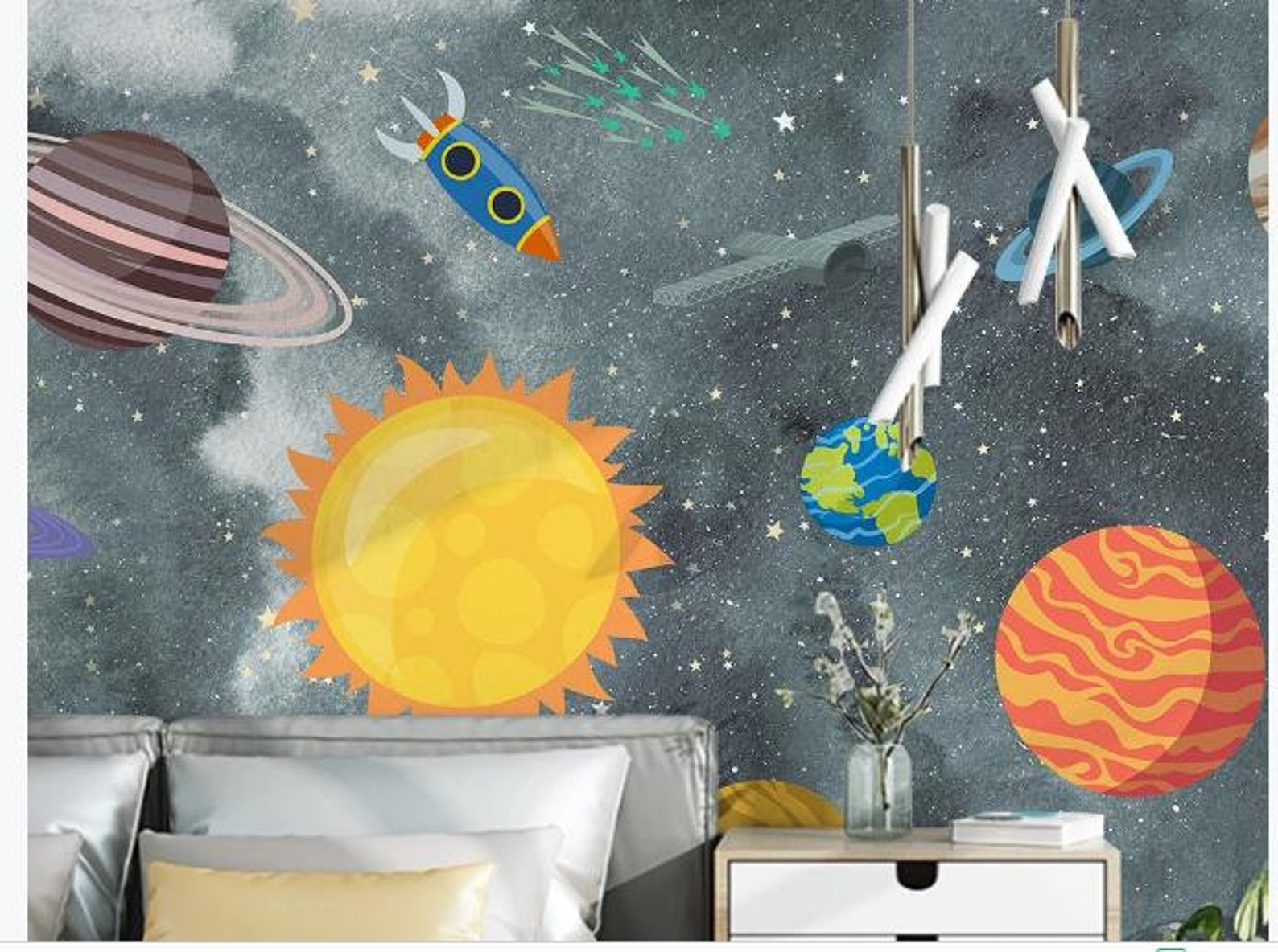 Space Universe Kids Nursery Wallpaper Wall Mural Planets Sun | Etsy
