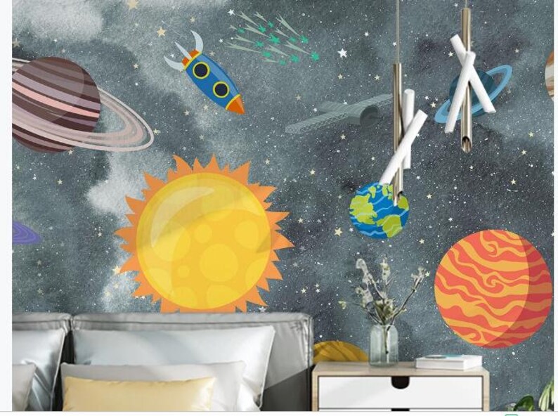 Space Universe Kids Nursery Wallpaper Wall Mural Planets Sun | Etsy