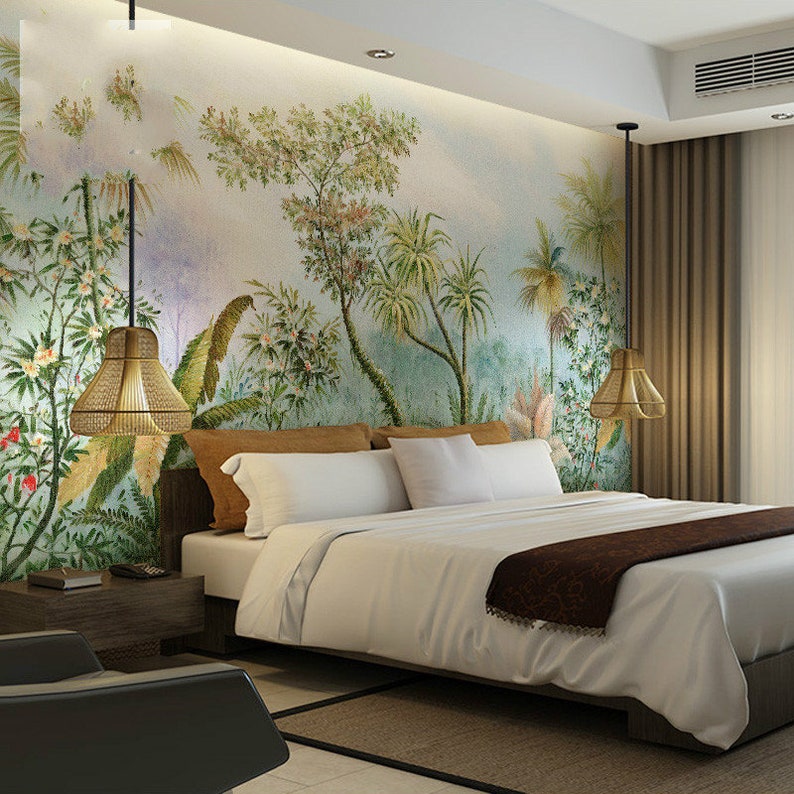 Hand Painted Tropical Rainforest Plant Wallpaper Wall Mural - Etsy