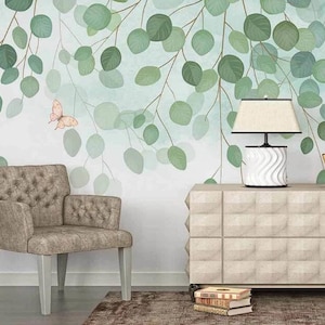 Watercolor Hanging Green Leaves Wallpaper Mural, Hanging Green Leaves ...
