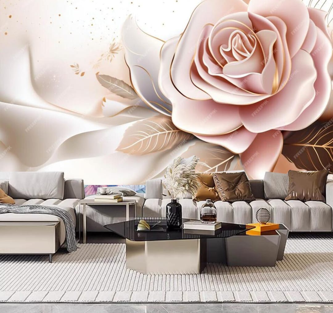 Abstract 3D Pink Rose Flower Floral Wallpaper Wall Mural Wall Decor - Etsy