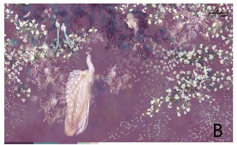 Oil Painting Peacock With Pine Tree Wallpaper Wall Mural - Etsy Canada