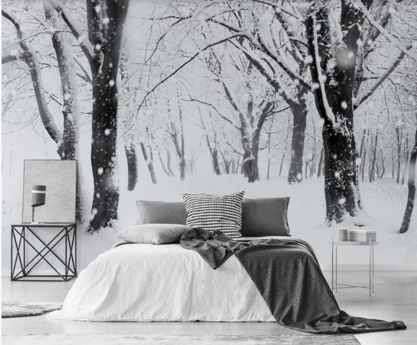 Abstract Snow Scenery Trees Wallpaper Wall mural Hand Painted | Etsy