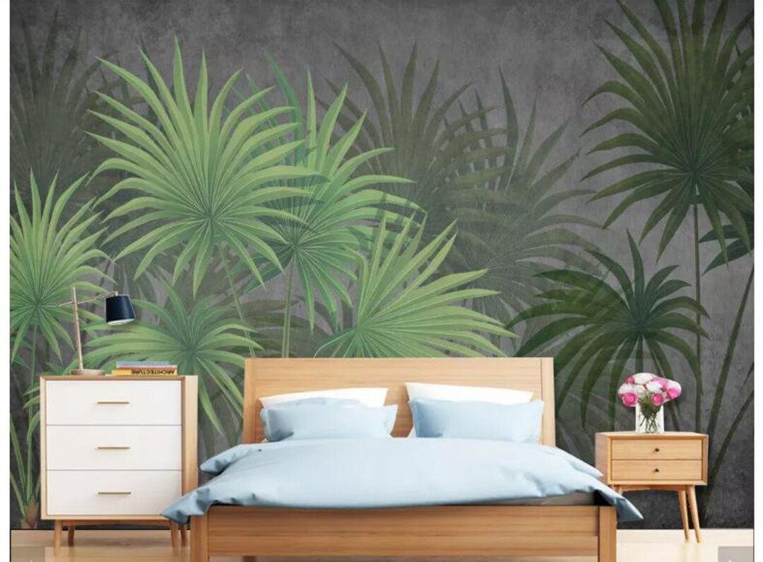 Hand Painted Palm Leaves Wallpaper Wall Mural, Oil Painting Palm Plant ...