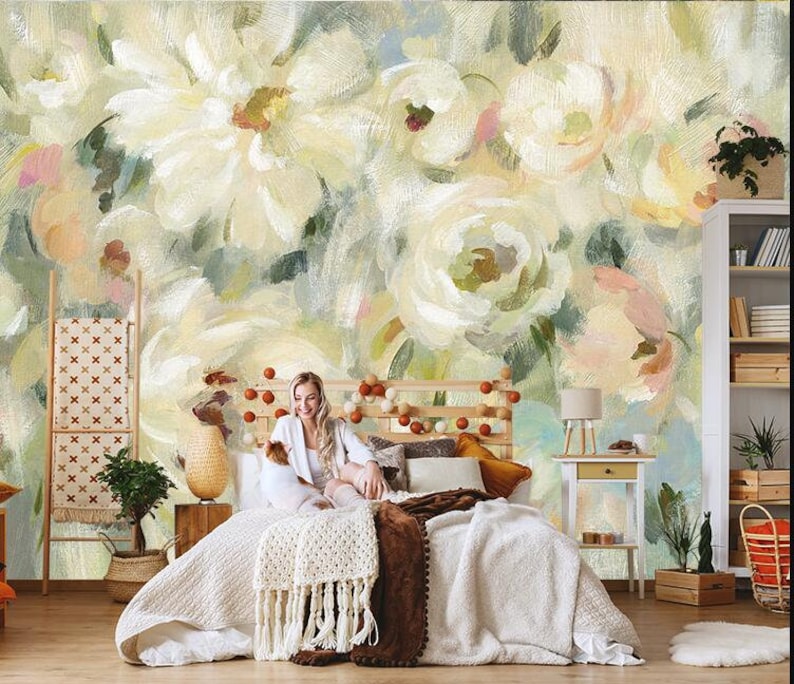 Oil Painting Abstract Flowers Floral Wallpaper Wall Mural - Etsy