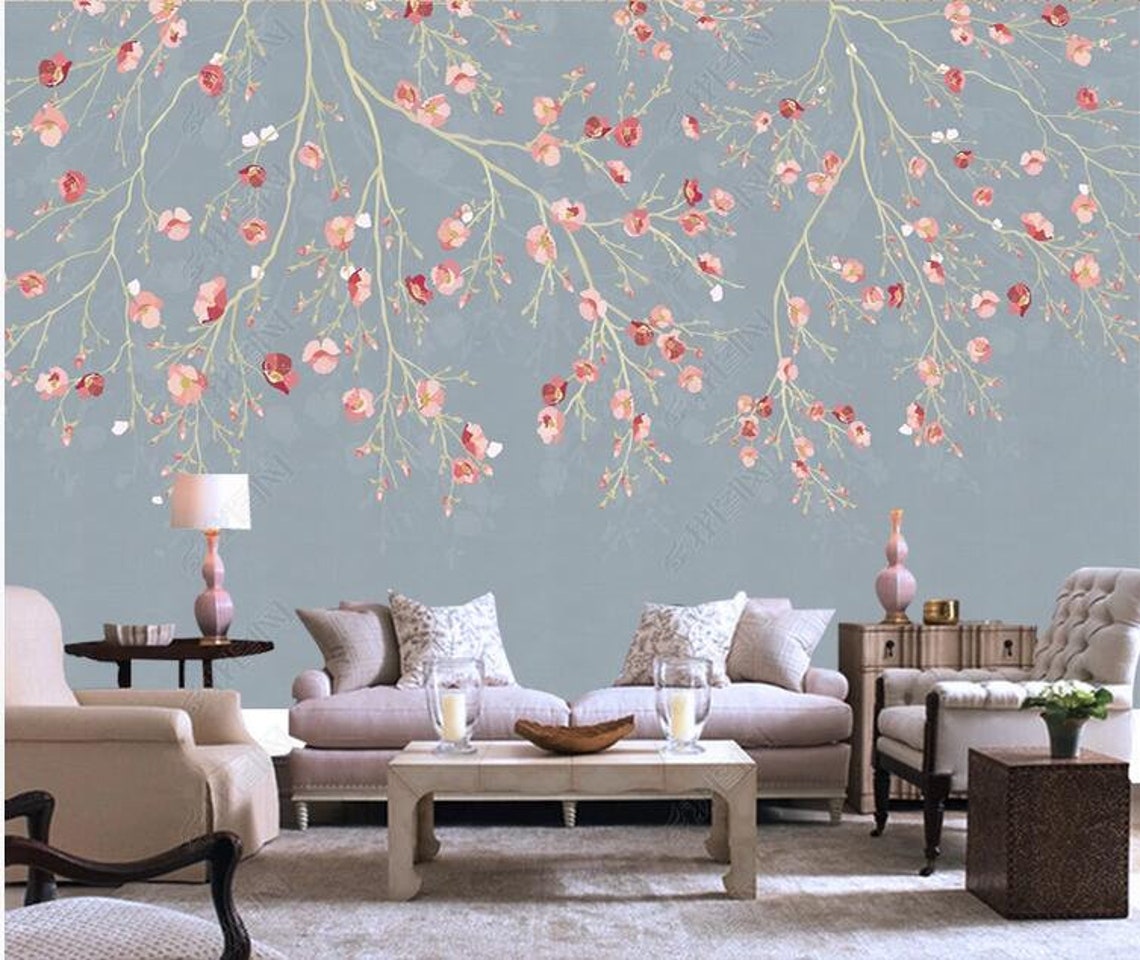 Chinoiserie Cherry Blossom Wallpaper Wall Mural Hanging - Etsy