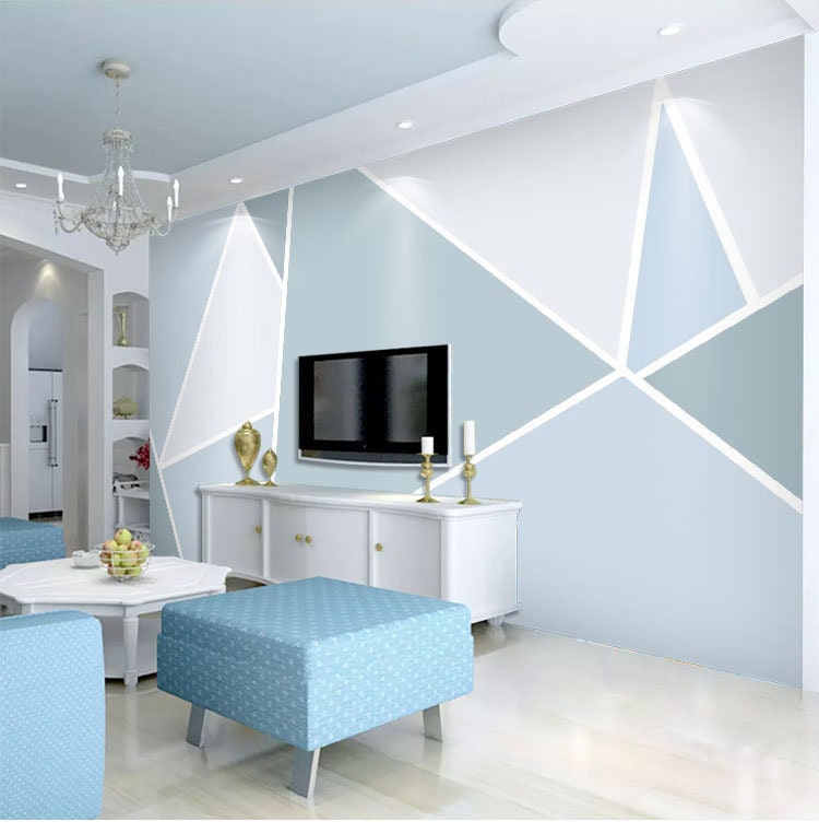 Blue Irregular Geometric Wallpaper Wall Mural Simple Blue | Etsy