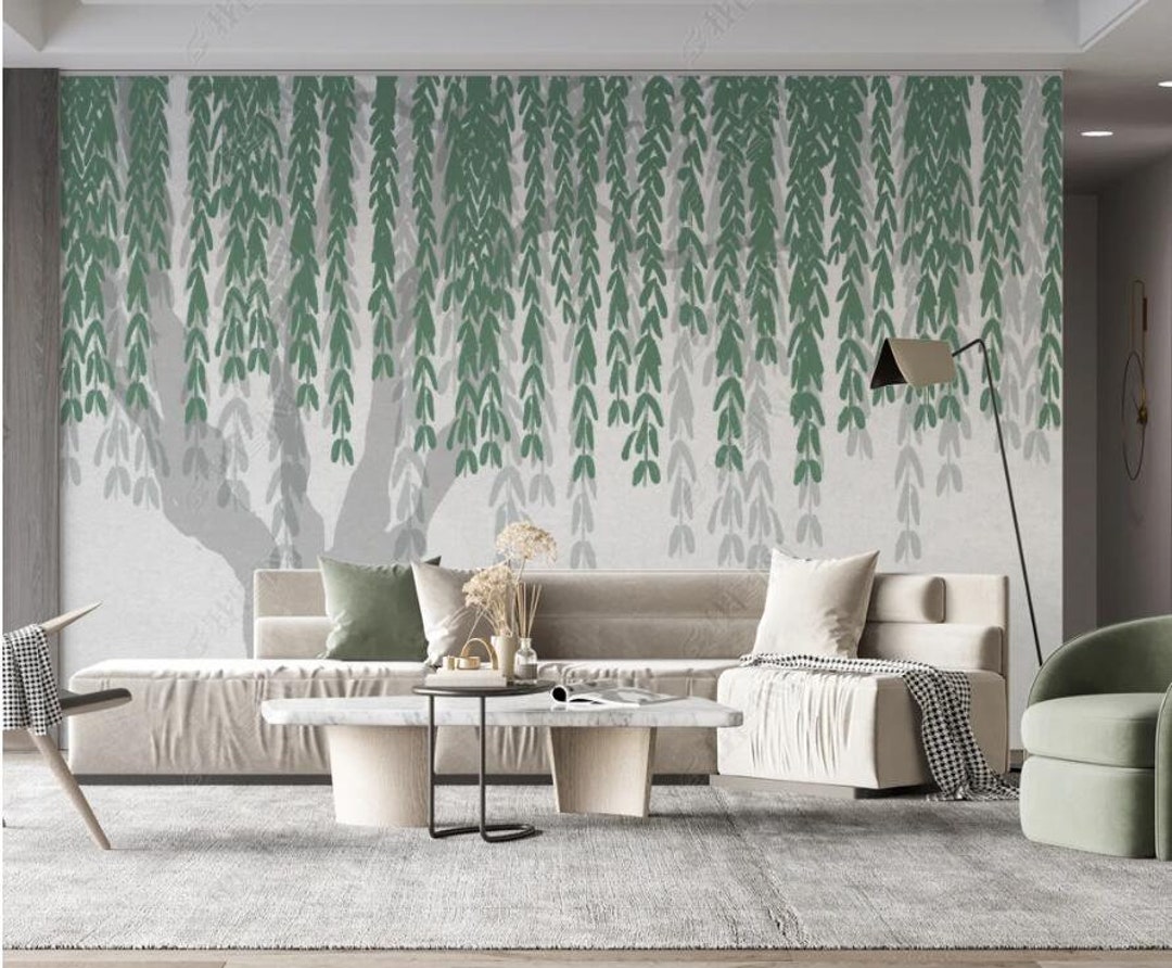 Watercolor One Large Weeping Willow Tree Wallpaper Wall Mural, Green ...