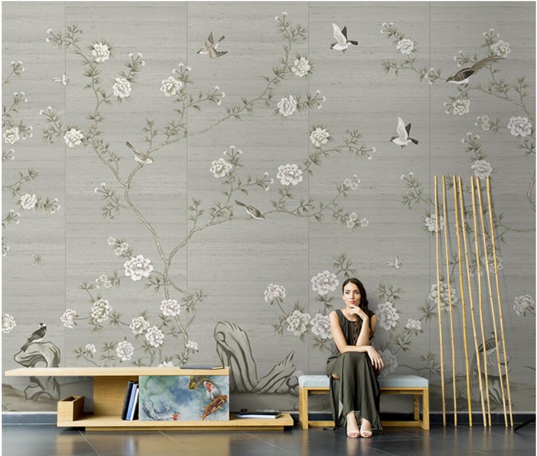 Chinoiserie Cherry Blossom Wallpaper Mural: Birds & Flowers Wall Decor ...