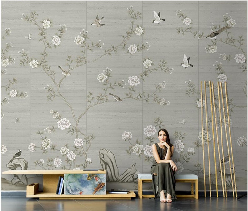 Chinoiserie Cherry Blossom Wallpaper Wall Mural Beautiful - Etsy
