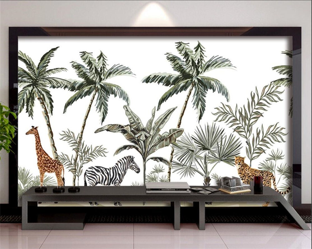 Tropical Rain Forest Plant Animals Wallpaper Wall Mural Zebra | Etsy