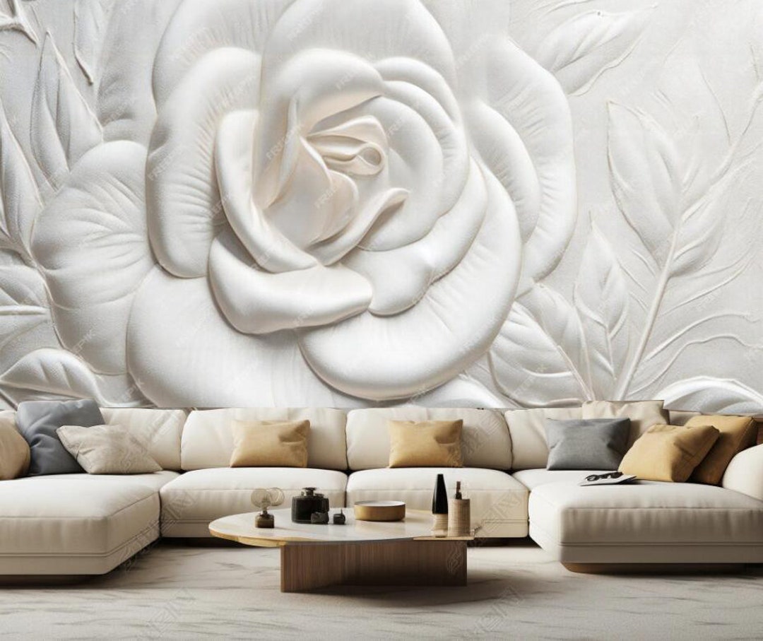 3D Big White Rose Flower Floral Wallpaper Wall Mural Wall Decor - Etsy
