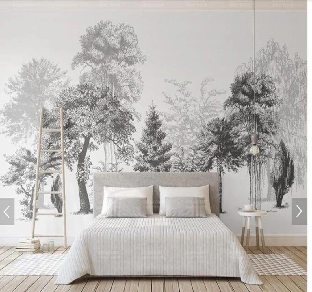 Hand-painted Abstract Pine Tree Wall Mural: Forest Sketch Decor - Etsy