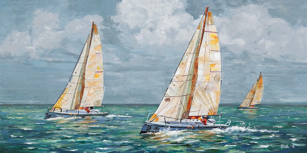 Sailing Adventure: Hand-painted Nautical Canvas With Racing Sailboats ...