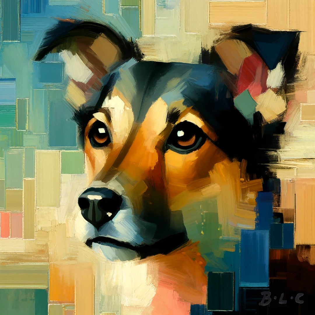 Watchful Serenity: Original Contemporary Canine Art, Abstract Dog ...
