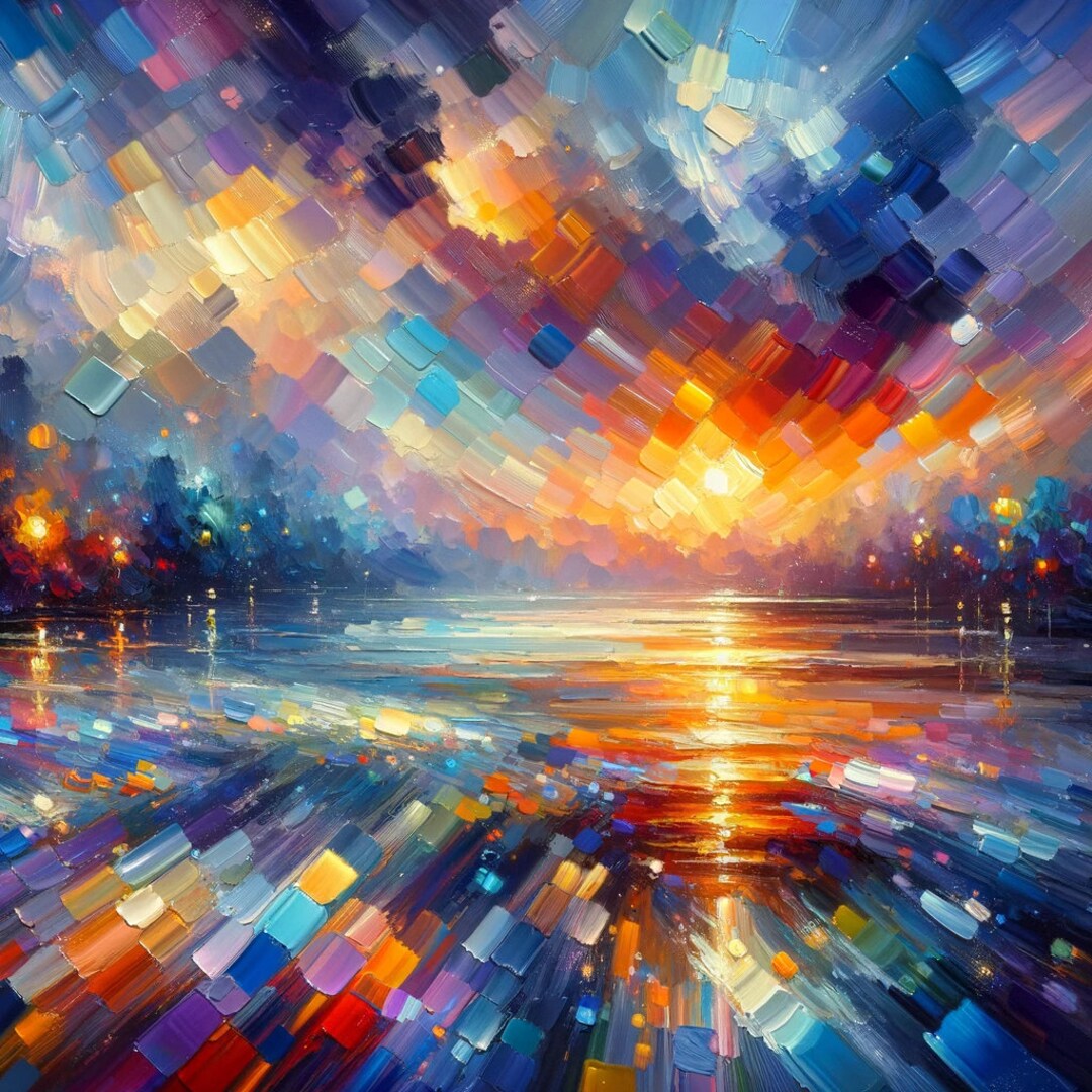 Original Art "kaleidoscopic Dusk" - Impressionist Sunset Reflections on ...