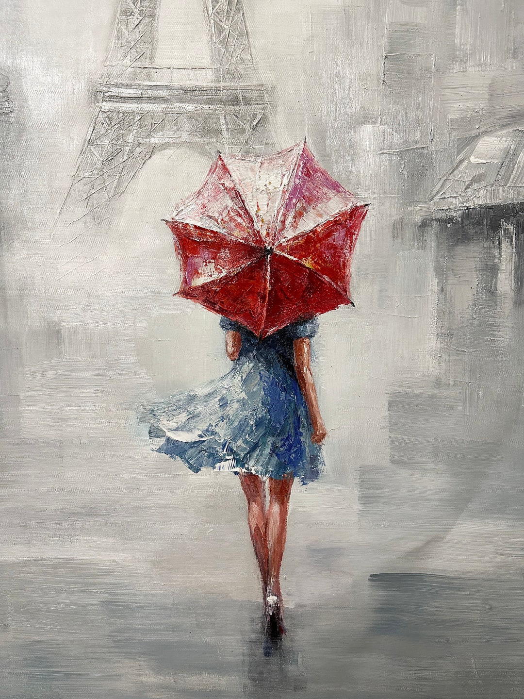 Original Artwork: Parisian Stroll by a Beautiful Girl | a Captivating Hand-painted on Canvas ...
