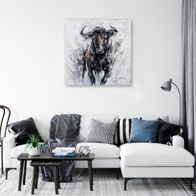 Hand-painted "running Bull" Oil Painting: Textured Canvas Wall Art - Etsy