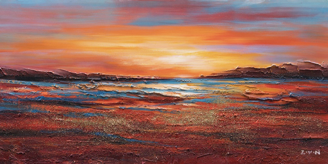 Original Art "sunset Dreams" - Textured Seascape Painting, Vibrant ...