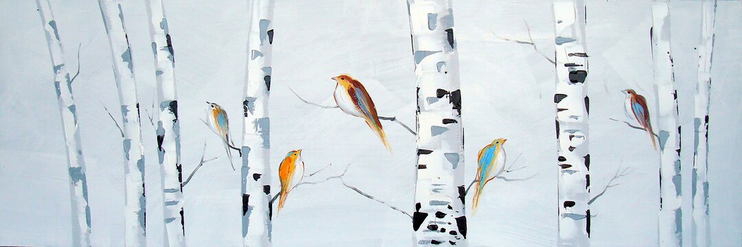 Hand-painted "birds in the Forest" Modern Art, Oil Painting on Canvas ...