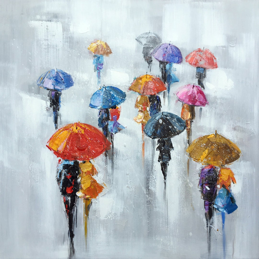 Hand-painted Abstract Art "umbrellas in the City" Painting Original ...