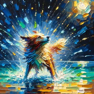 Dynamic Dog Oil Painting: Palette Knife Pet Art, Home Decor - Etsy