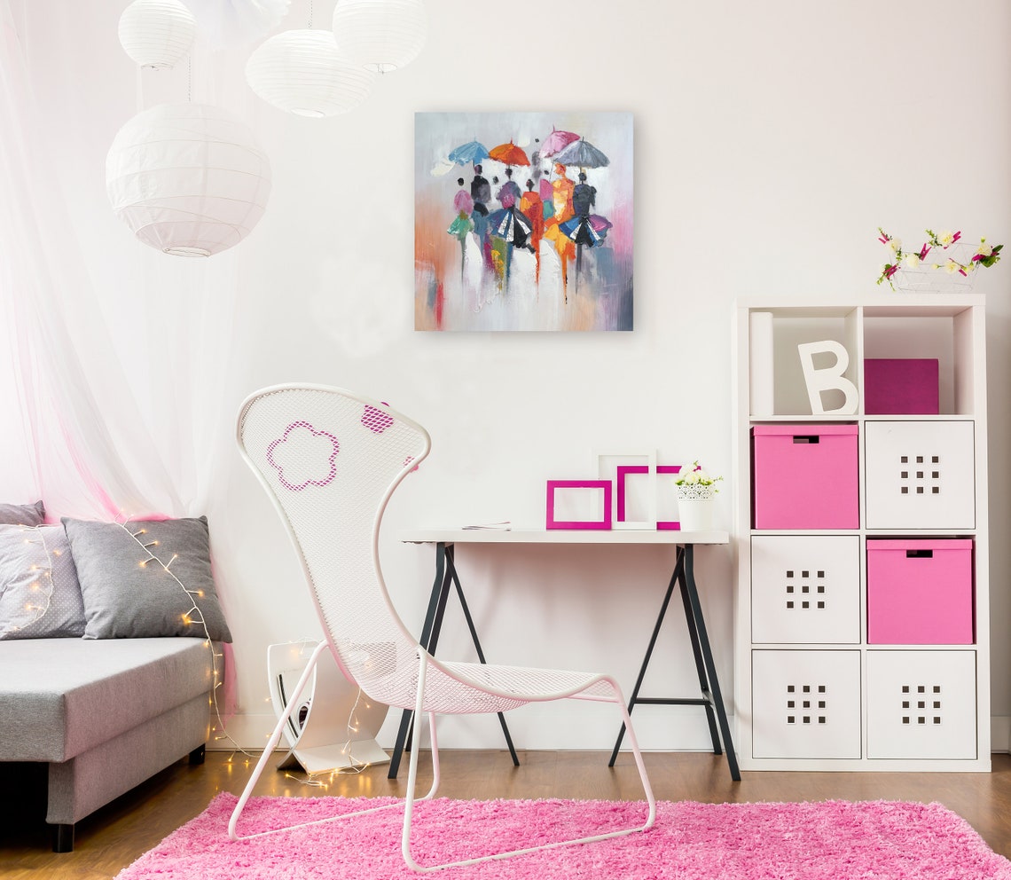 Abstract Hand Paint Canvas Artwork Home Decor rain in | Etsy