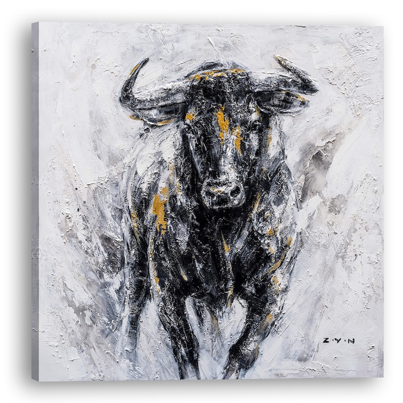 Hand-painted running Bull Oil Painting Original - Etsy