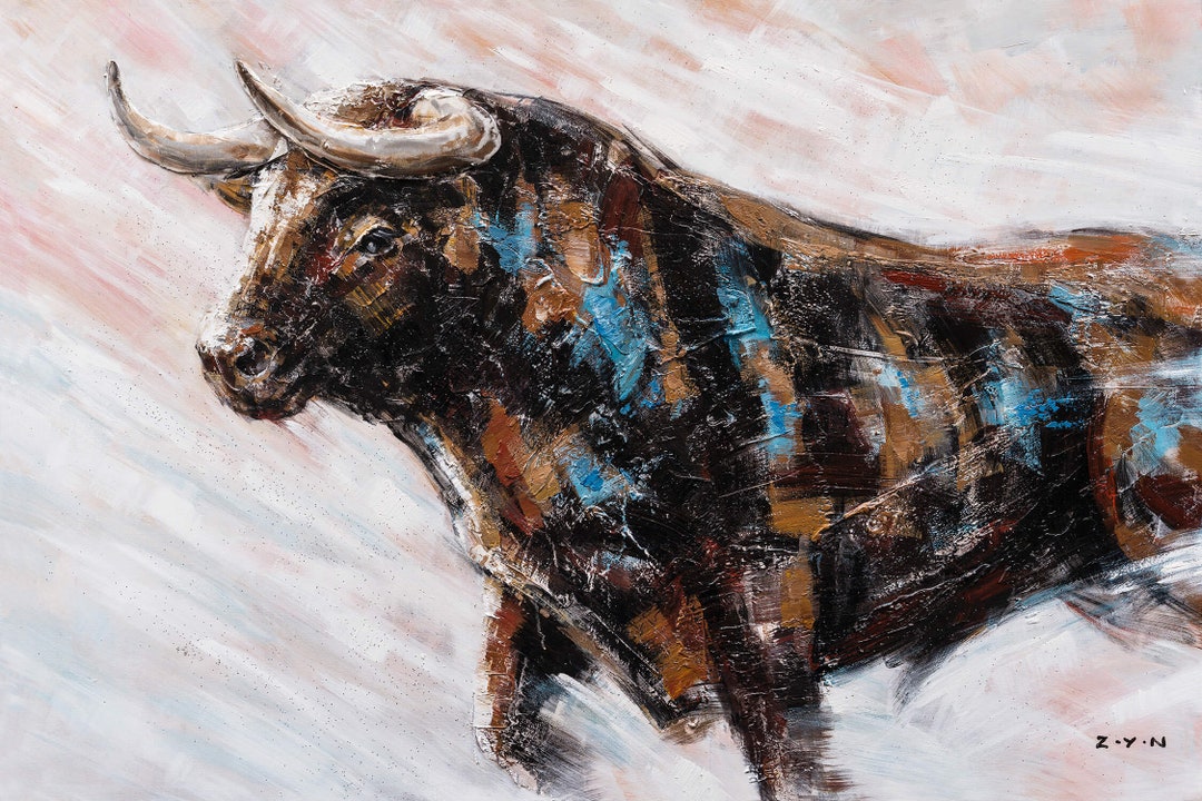 Hand Painted Art "proud Ox" Painting on Canvas Original, Canvas Wall ...
