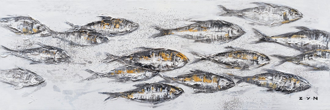 Hand-painted "fishes in the Sea" Oil Painting on Canvas Original Art ...