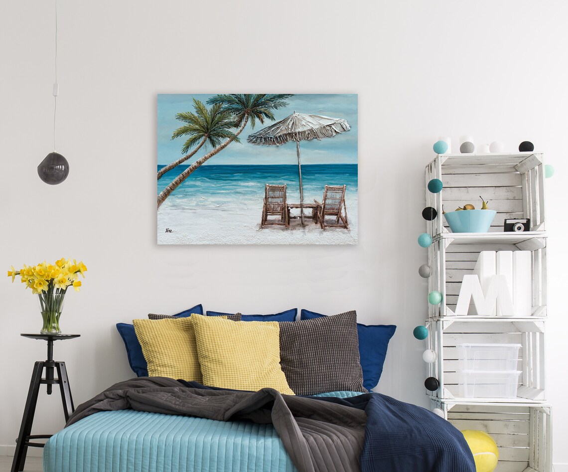Hand-painted Beach Scene Oil Painting on Wrapped Canvas - Etsy