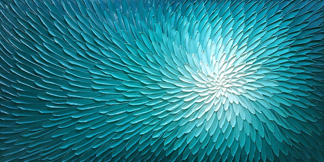 Original Custom Art "texture Blue Flower" Hand-painted on Canvas 40"h X ...