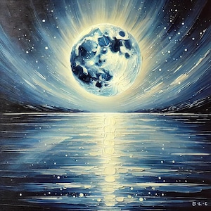Lunar Radiance: Origianl Hand-painted Moonlight Reflection on Water ...