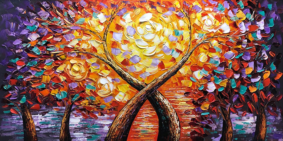Original Art "romantic Love Trees" 3D Texture Hand-painted Oil Painting ...