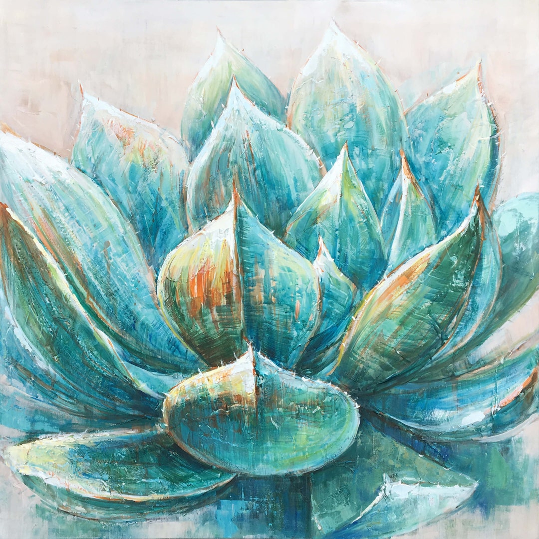 Hand-painted "blue Agave Parrasana" Painting on Canvas Original, Canvas ...