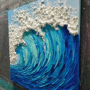 Textured Blue Wave Impasto Oil Painting: Coastal Wall Art - Etsy
