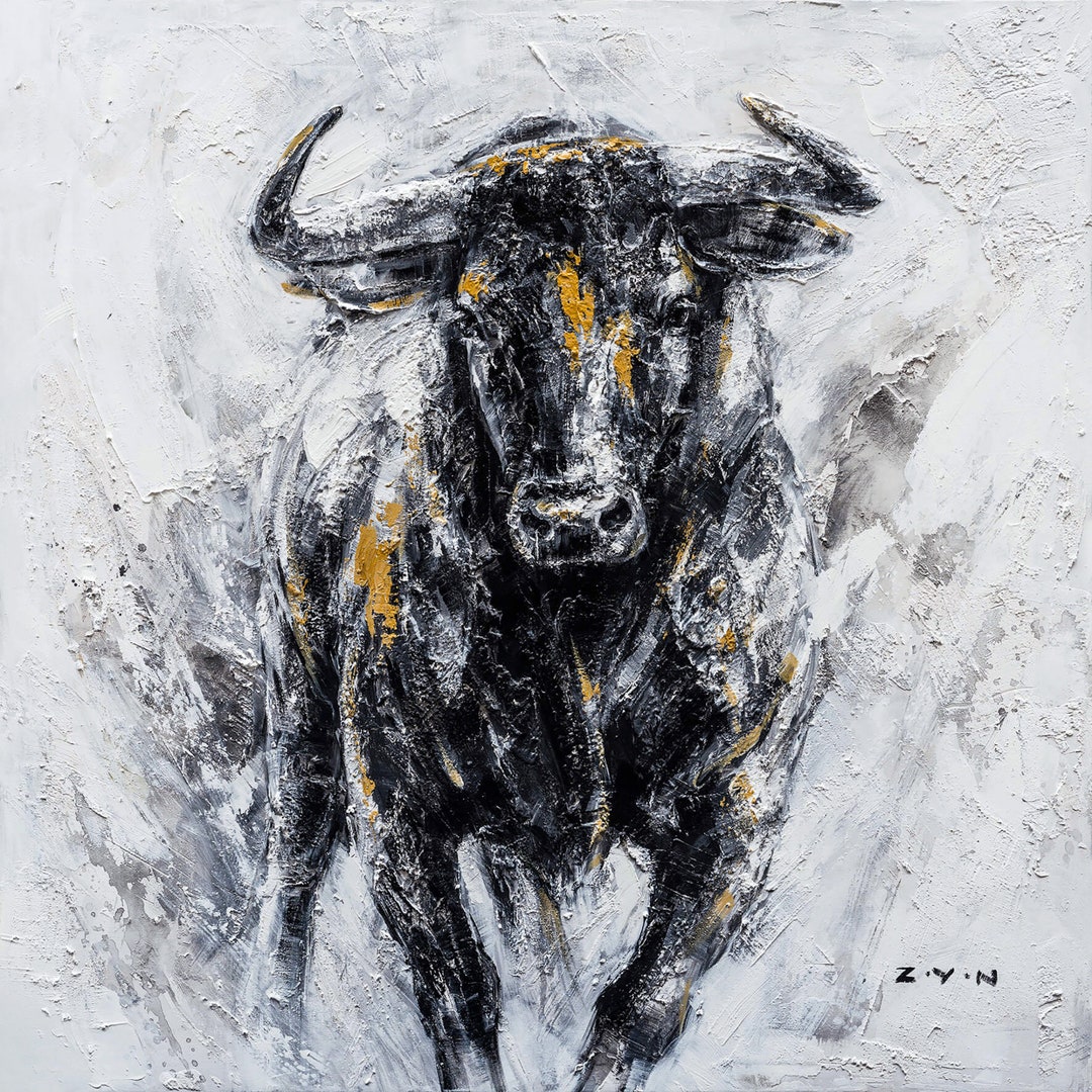 Hand-painted "running Bull" Oil Painting: Textured Canvas Wall Art - Etsy