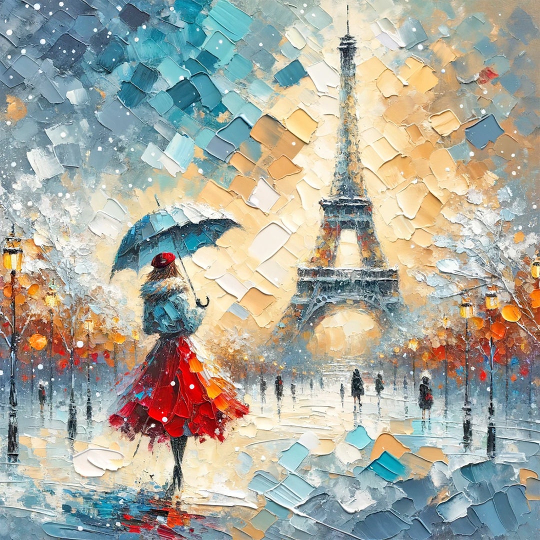 Original "rainy Parisian Elegance" - Hand-painted Impasto Oil Painting ...