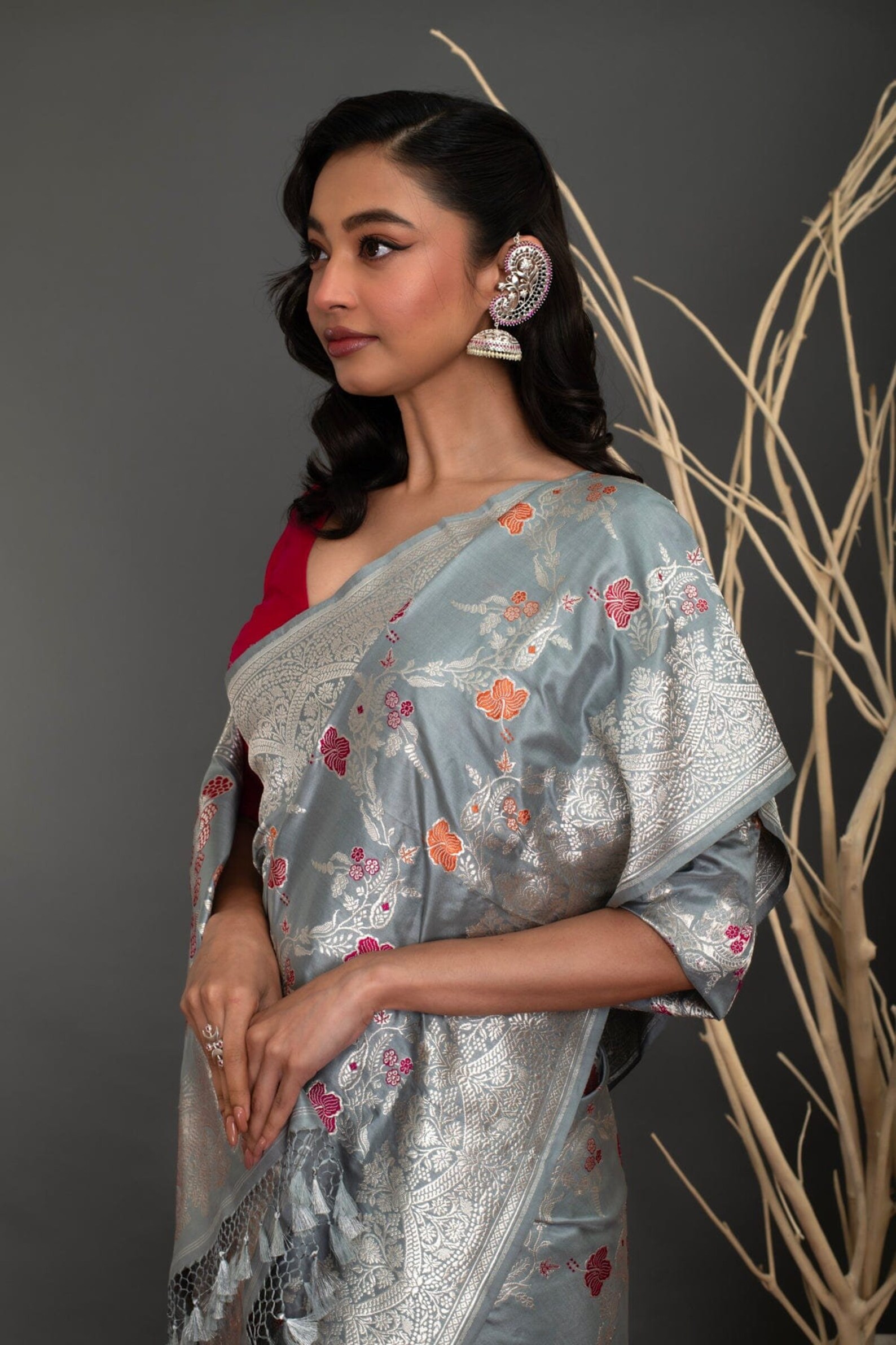 Gray Handwoven Kaduwa Jungla Meenakari Banarasi - Etsy