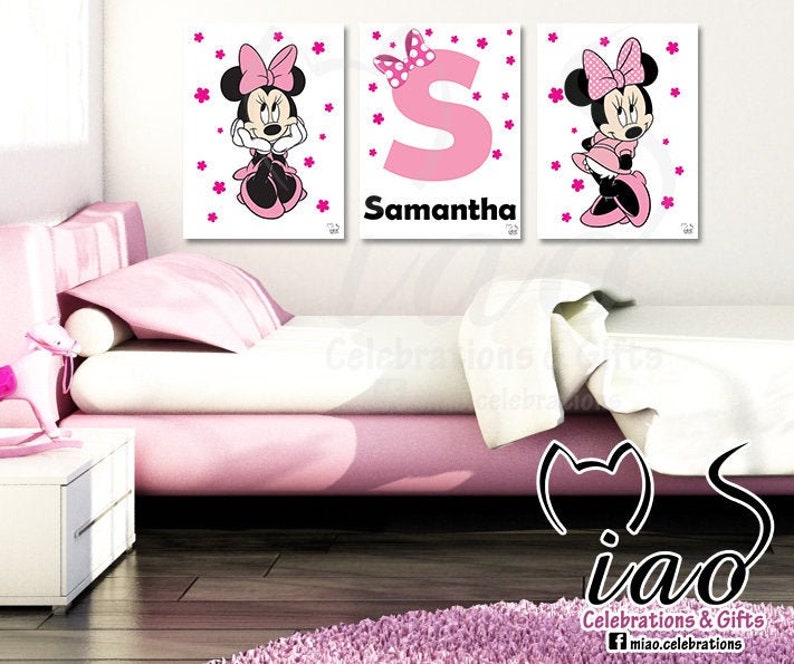 Framed Minnie Mouse Wall Art Set, Minnie Mouse Prints, Minnie Decor ...