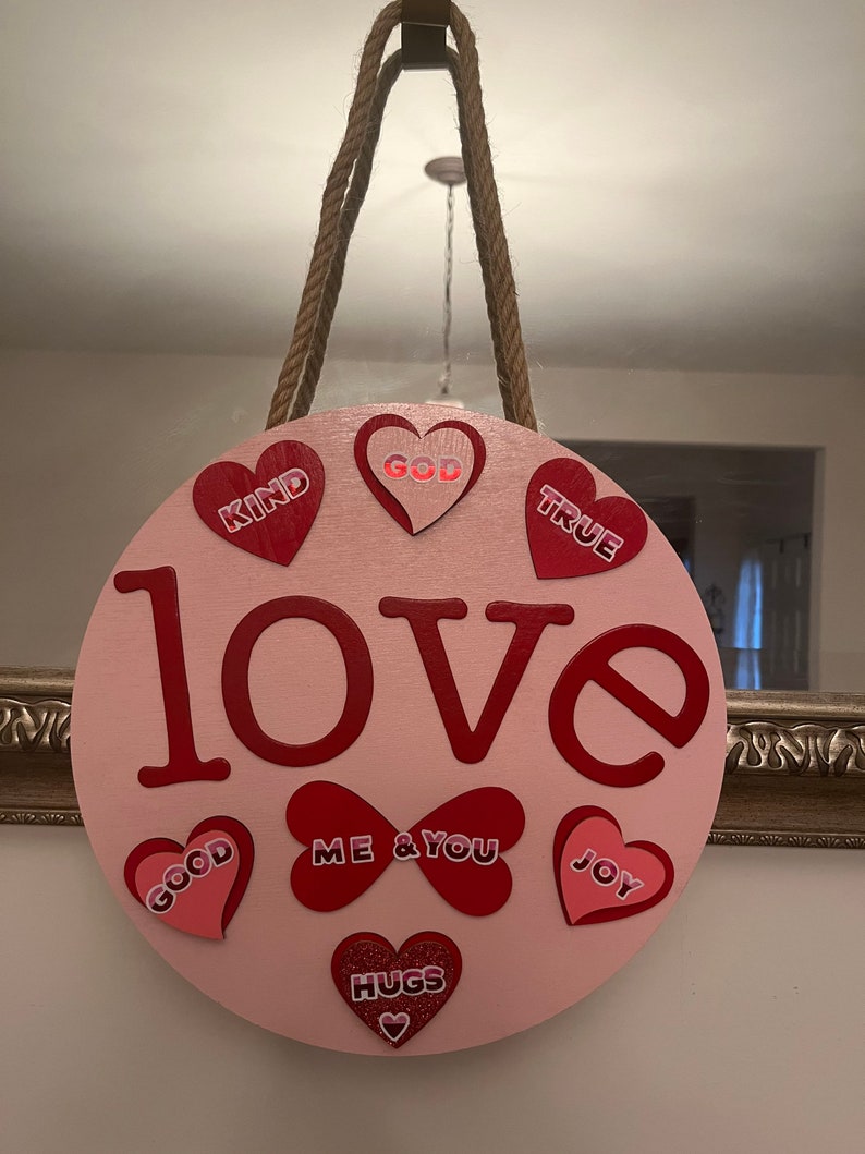 Valentine's Day Pink Wooden Love Sign | Handmade Hanging Wall Decor - Etsy