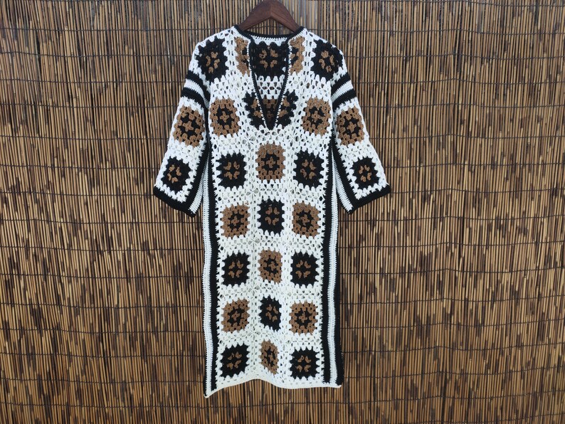 Boho Granny Square Crochet Dress Women Bohemian Clothing | Etsy