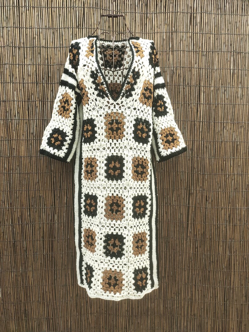 Boho Granny Square Crochet Dress Women Bohemian Clothing | Etsy