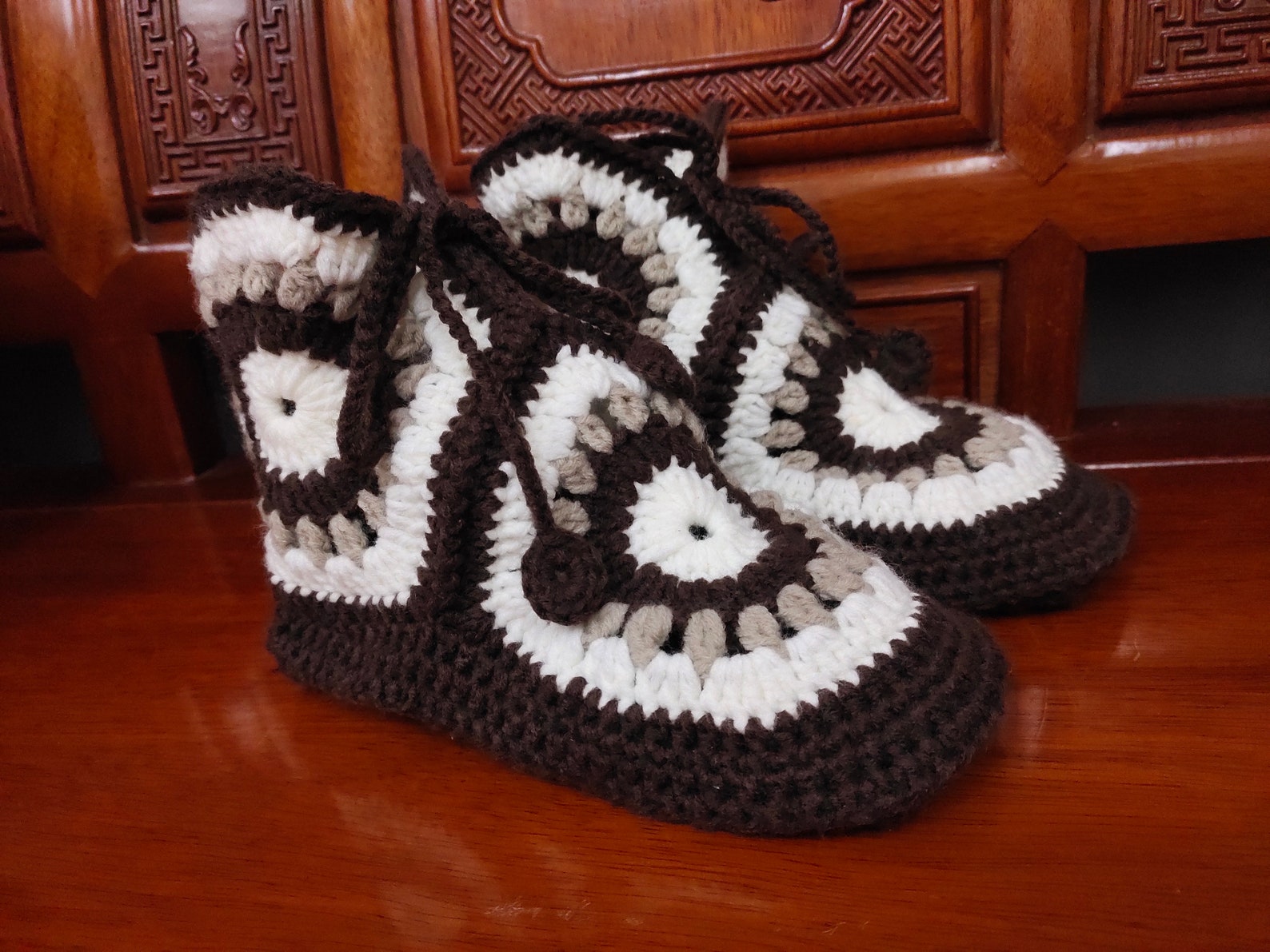 Handmade Crochet Granny Square Slippers Socks Shoe Bedroom OR - Etsy