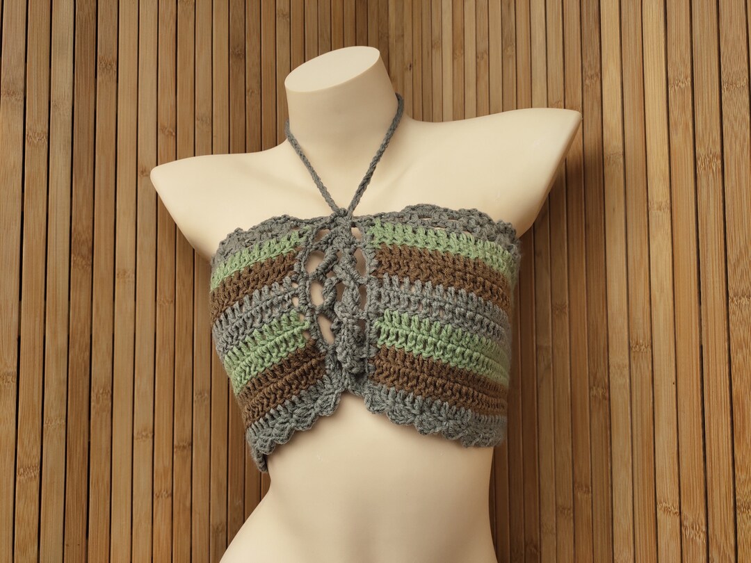 Hand Crochet Bikini Top Sexy Boho Stripe Top Beach Tassel Women Bikini Top Etsy