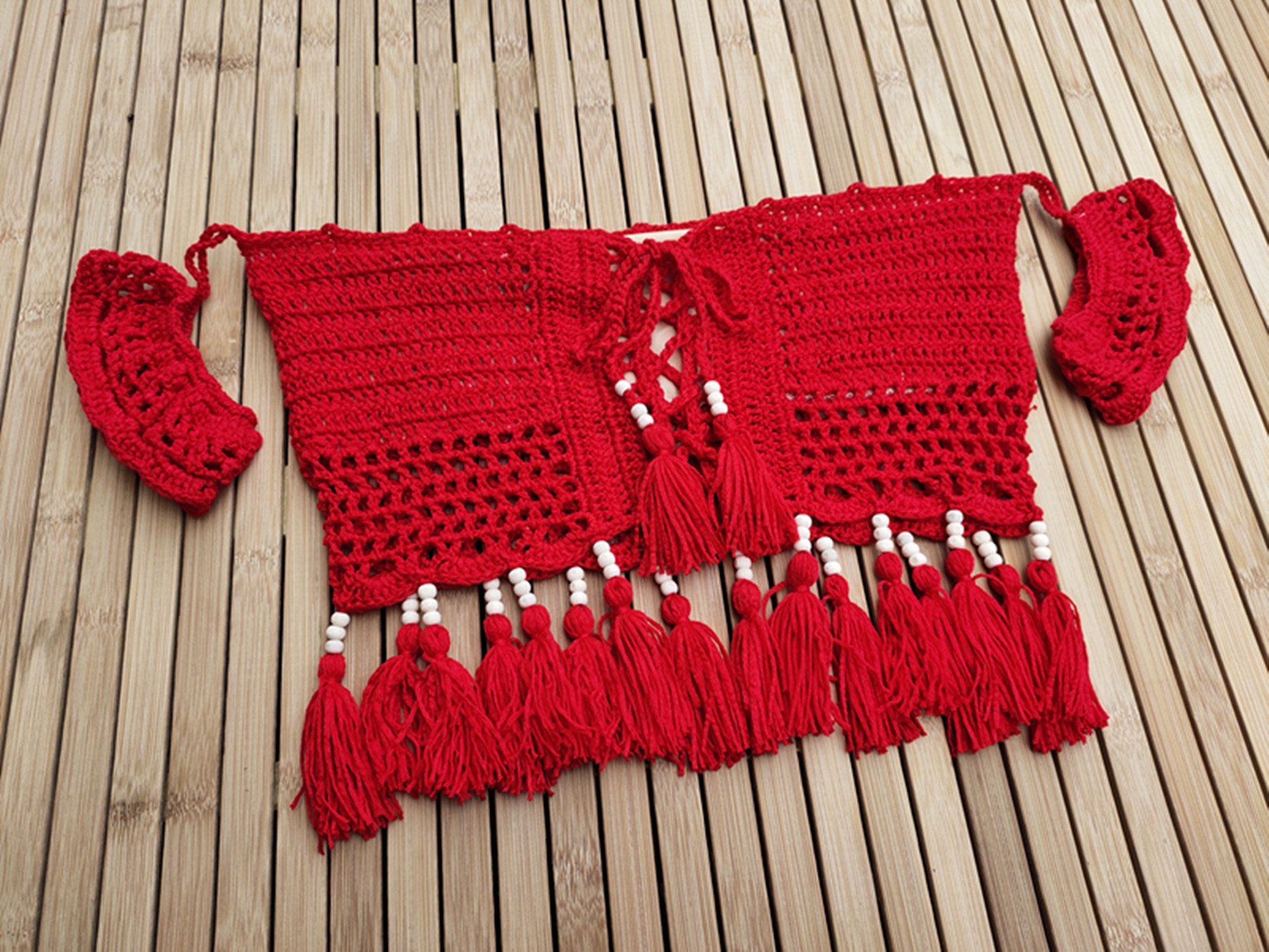 Hand Crochet Bikini Top Sexy Boho Tassel Crop Top Beach Women Etsy