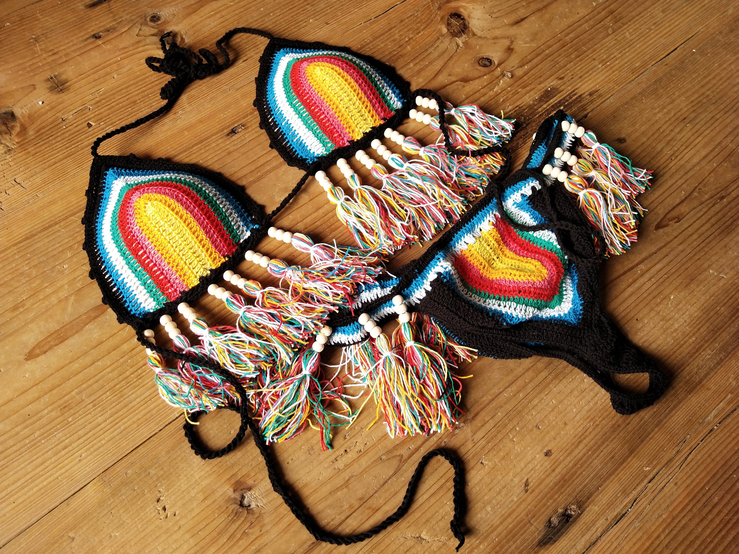 Handmade Crochet Bikini Set Rainbows And Tassels Collide Women Etsy
