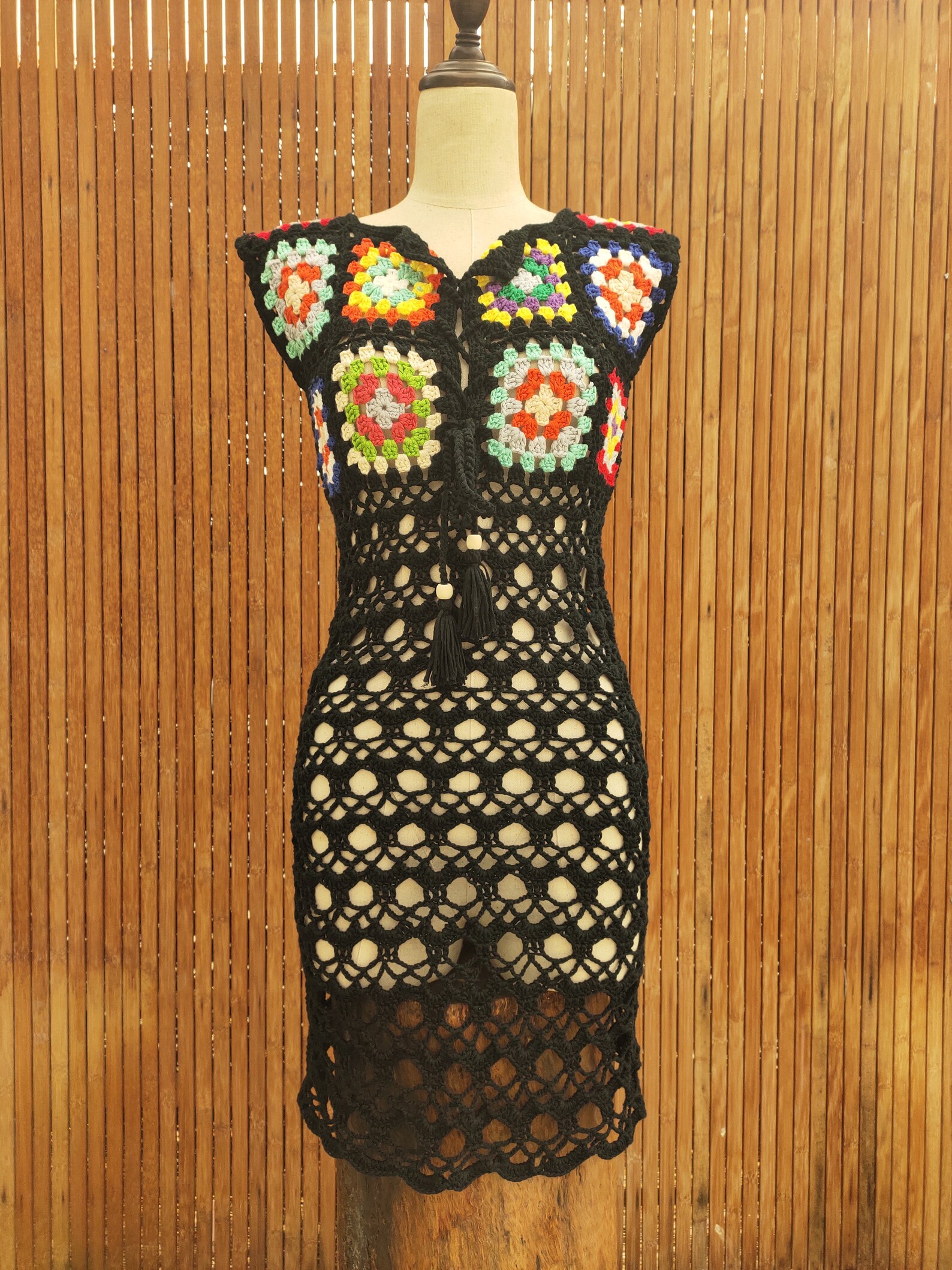 Boho Crochet Dress Summer Women Beach Cover up Tie Front - Etsy