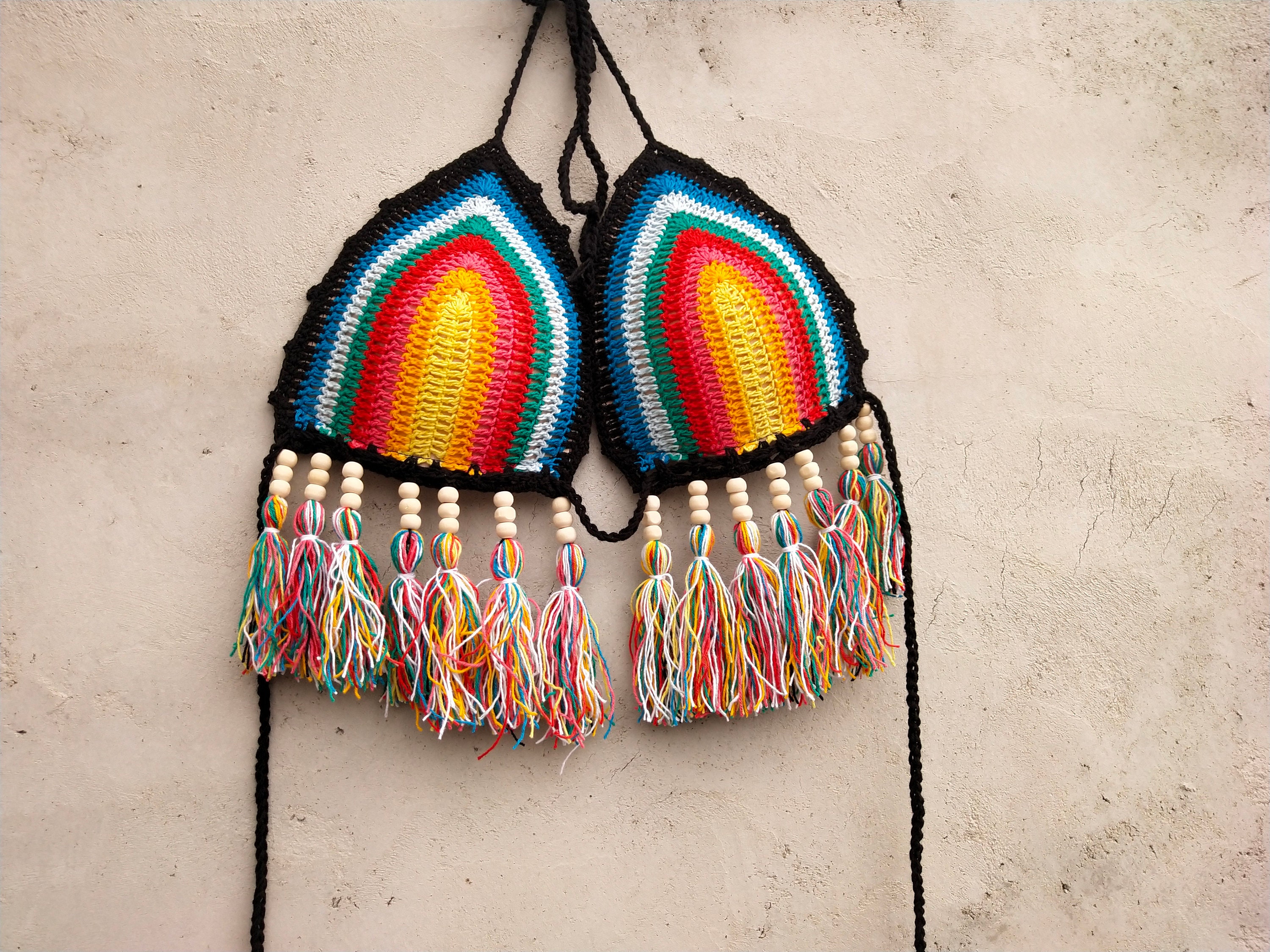Handmade Crochet Bikini Set Rainbows And Tassels Collide Women Etsy